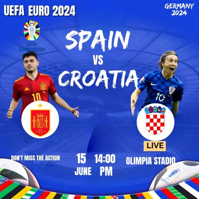Blue Maximalist Euro 2024 Spain Vs Croatia In Template | PosterMyWall