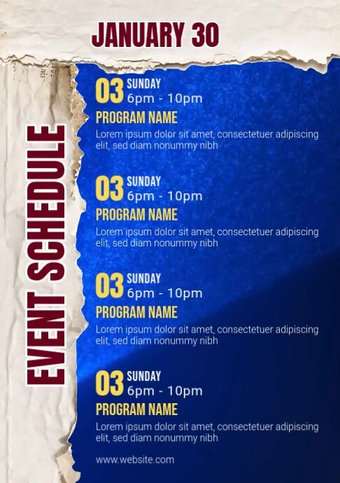 Blue Maximalist Event Schedule Ad Flyer A5 Template | PosterMyWall