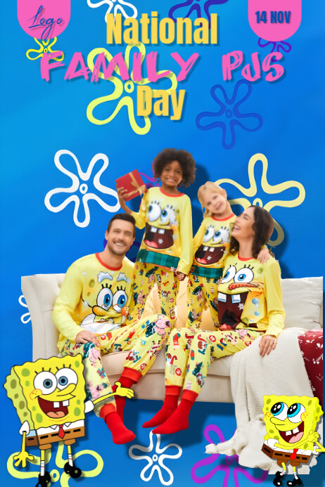 Blue Maximalist Family Pjs Day Poster Template | PosterMyWall