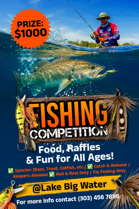 Blue Maximalist Fishing Competition Poster Template | PosterMyWall