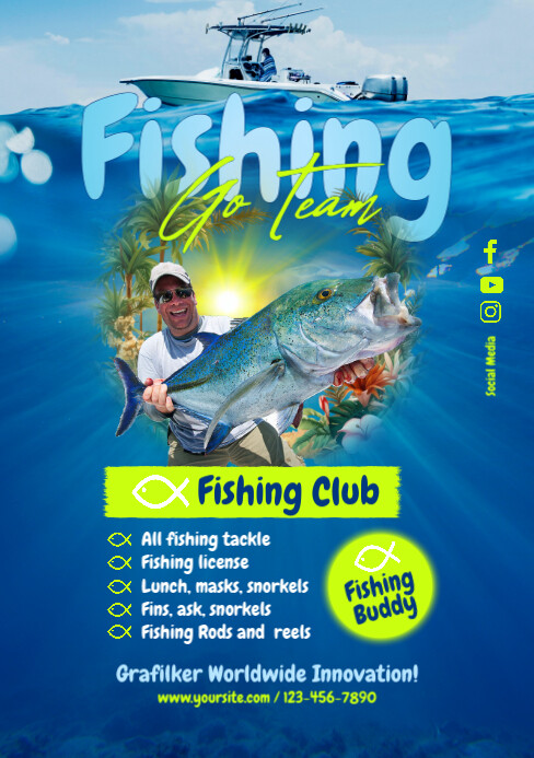Copy of Blue Maximalist Fishing Flyer A5 | PosterMyWall