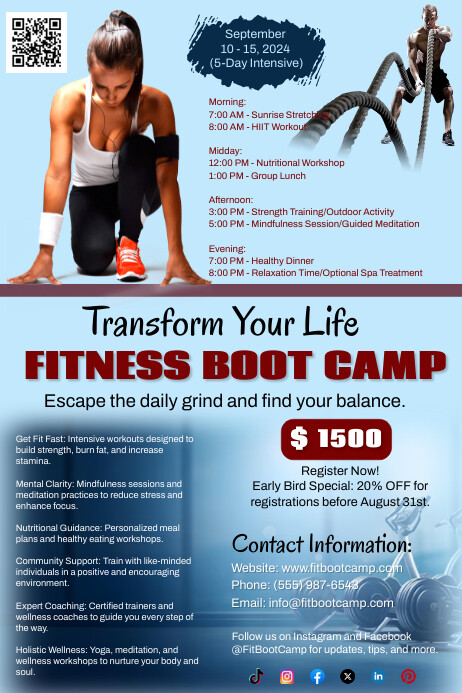 Blue Maximalist Fitness Boot Camp Wellness Ad | PosterMyWall