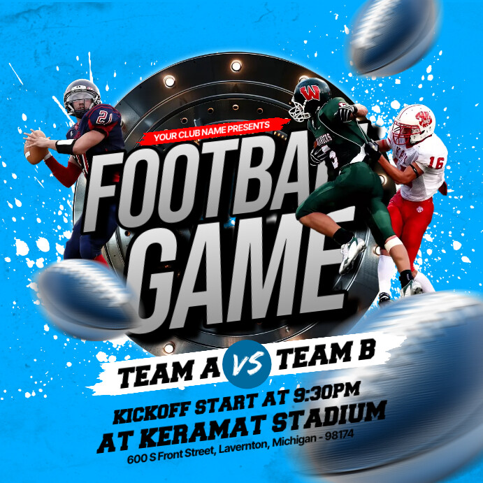 Modèle Blue Maximalist Football Game Instagram Post | PosterMyWall