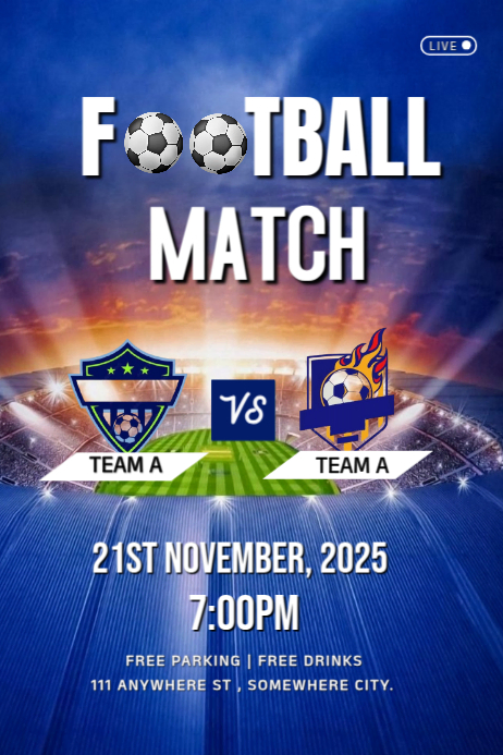 Blue Maximalist Football Match Day Banner 4' × 6' Template | PosterMyWall