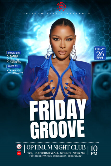 Blue Maximalist Friday Groove Event Flyer Poster Template | PosterMyWall