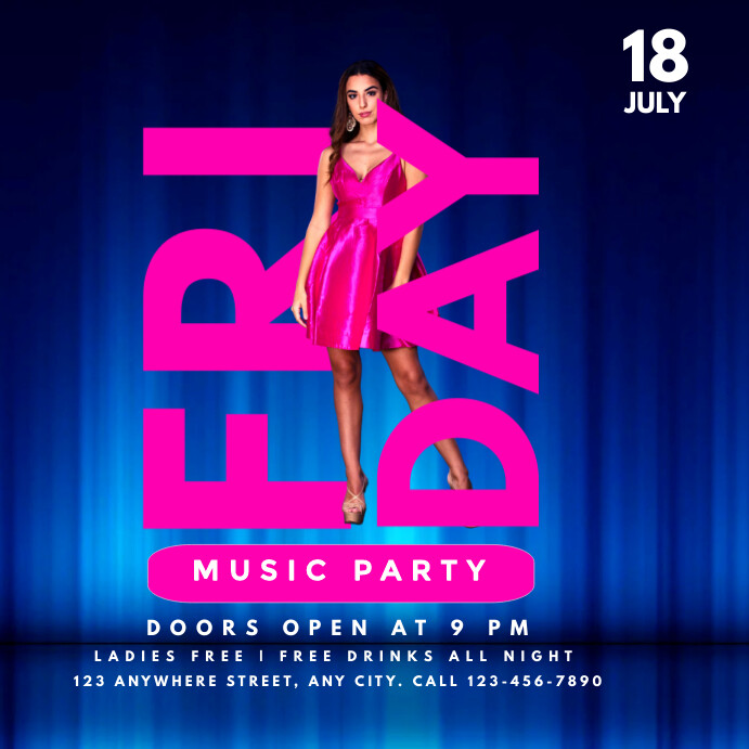 Blue Maximalist Friday Night Instagram Post Templat | PosterMyWall