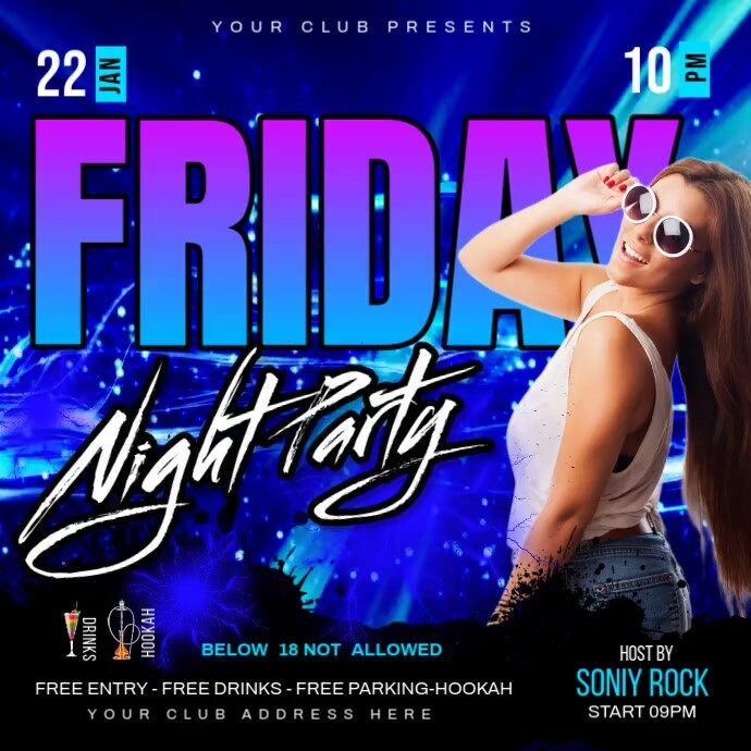 Blue Maximalist Friday Night Instagram Post Template | PosterMyWall