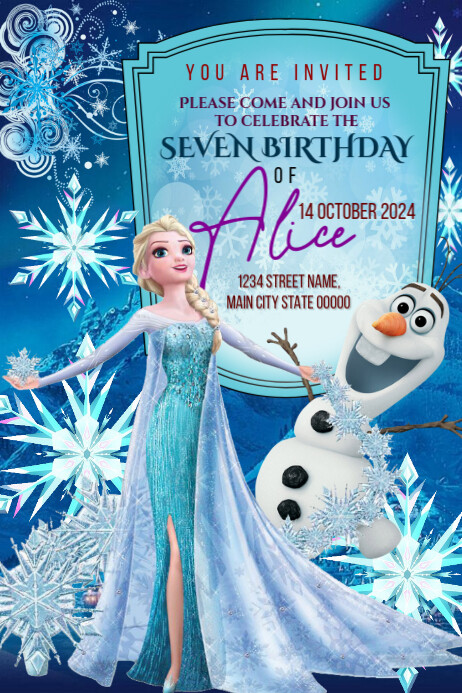 Blue Maximalist Frozen Birthday Poster Template | PosterMyWall