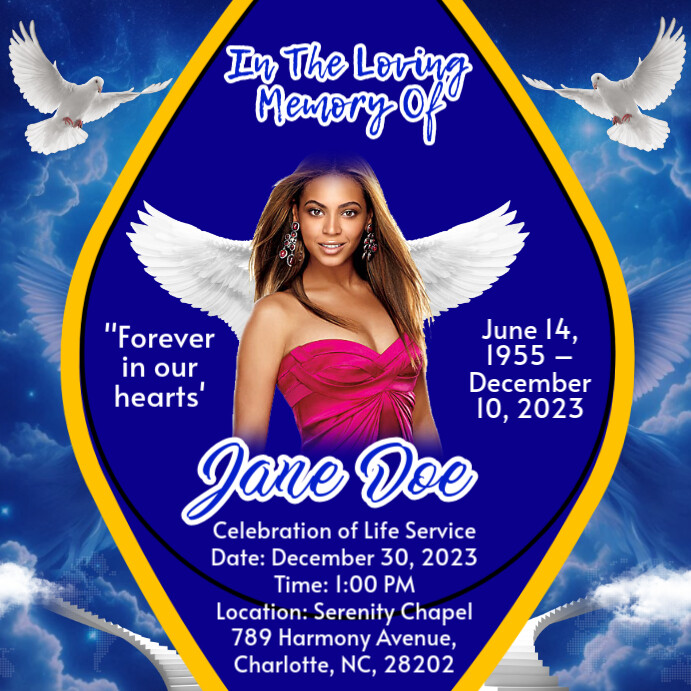 Blue Maximalist Funeral Flyer Death Anniversary Announcement Instagram ...