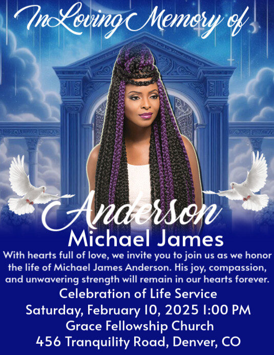 Blue Maximalist Funeral Memorial Announcement Flyer Flyer (us Letter ...