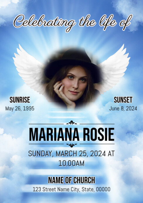 Copy of Blue Maximalist Funeral Program Template A5 | PosterMyWall