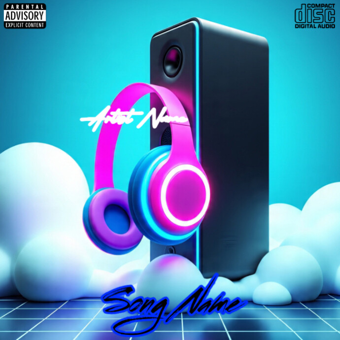 Blue Maximalist Futuristic Neon Speaker And Headphones Album Cover Art ...