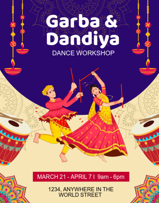 Blue Maximalist Garba And Dandiya Dance Workshop Poster/wallboard ...