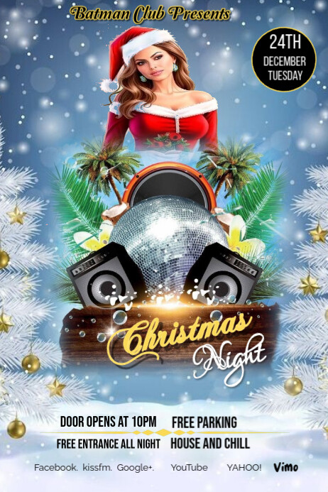 Blue Maximalist Gold Christmas Club Party Flyer/ Poster Design Poster ...