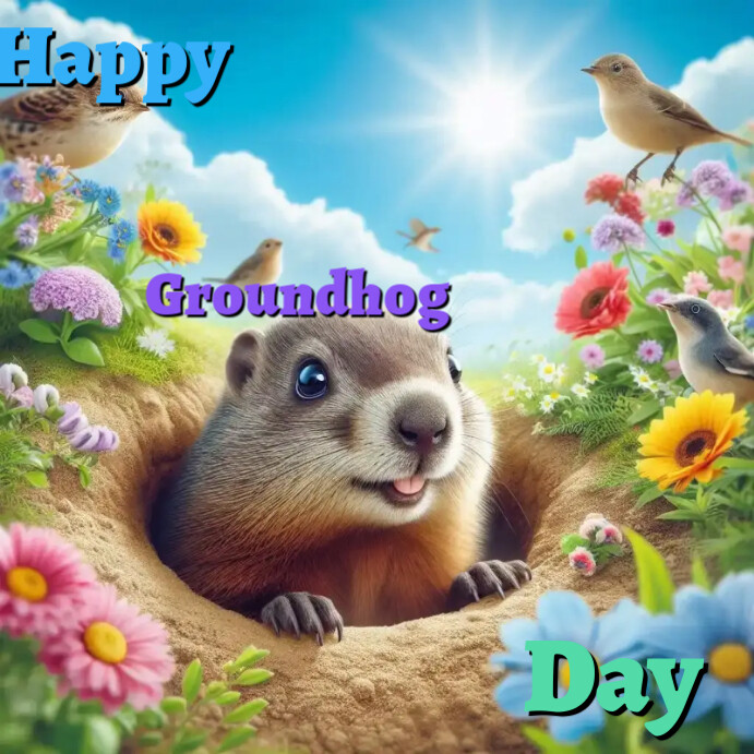 Blue Maximalist Groundhog Day Instagram Post Template | PosterMyWall