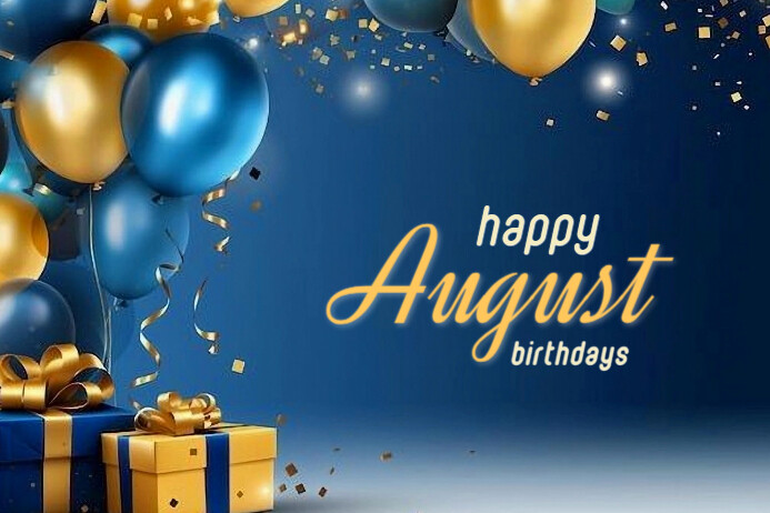 Blue Maximalist Happy August Birthdays Banner 4' × 6' Template ...