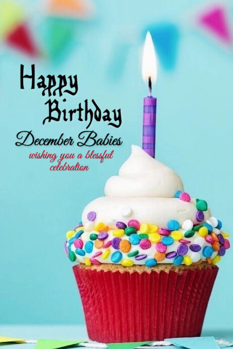 Plantilla de Blue Maximalist Happy Birthday December Babies Banner 4' × ...