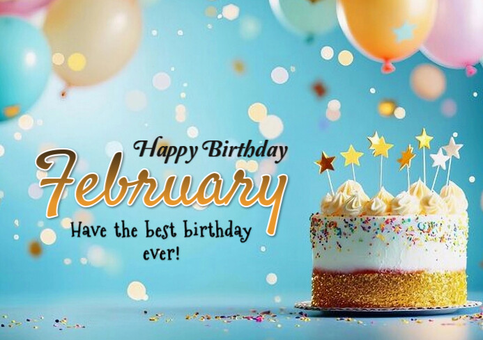 Blue Maximalist Happy Birthday February A4 Template | PosterMyWall