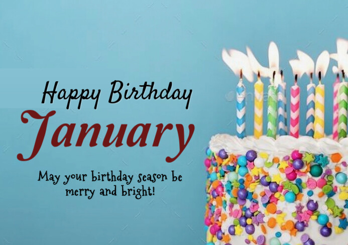 Blue Maximalist Happy Birthday January A4 Template | PosterMyWall