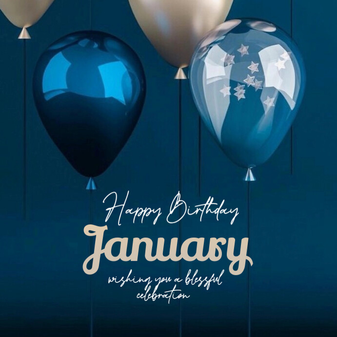 Blue Maximalist Happy Birthday January Instagram Post Template ...