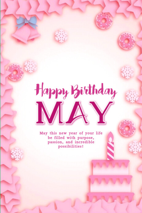 Blue Maximalist Happy Birthday May Banner 4' × 6' Template | PosterMyWall