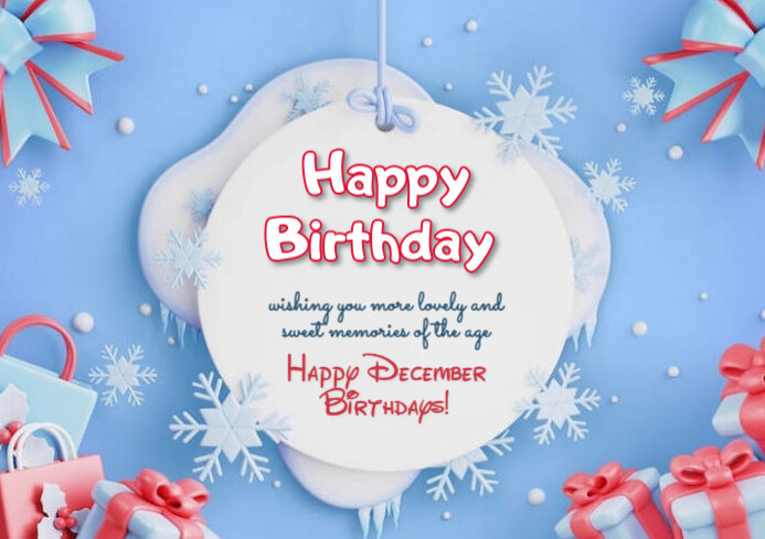 Blue Maximalist Happy December Birthdays A4 Template | PosterMyWall