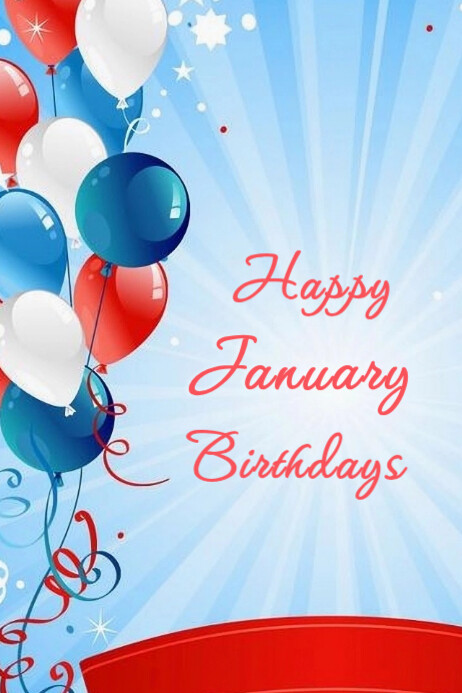 Blue Maximalist Happy January Birthdays Banner 4' × 6' Template ...