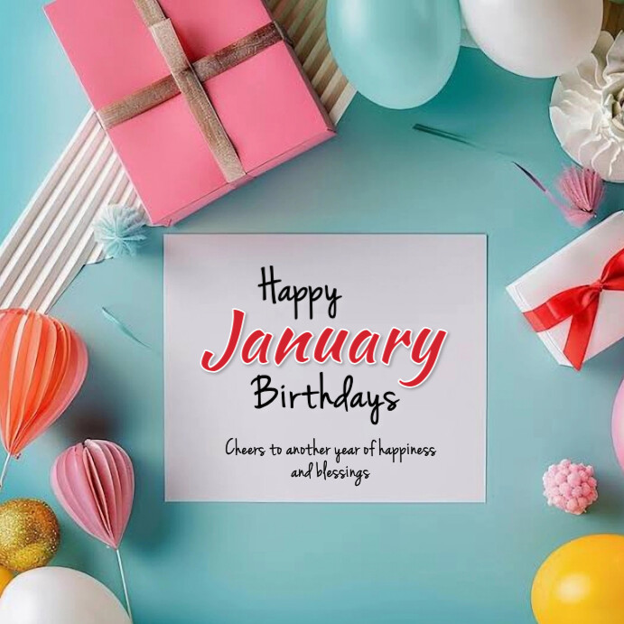 Blue Maximalist Happy January Birthdays Instagram Post Template ...