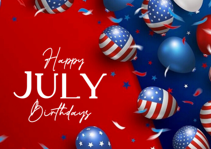 Blue Maximalist Happy July Birthdays A4 Template | PosterMyWall