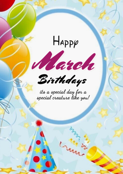 Copy of Blue Maximalist Happy March Birthdays A4 | PosterMyWall
