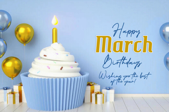 Blue Maximalist Happy March Birthdays Banner 4' × 6' Template ...