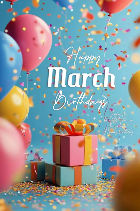 Copy of Blue Maximalist Happy March Birthdays Banner 4' × 6' | PosterMyWall