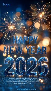 Black Maximalist Happy New Year 2026 Digital Display (9:16) Template ...