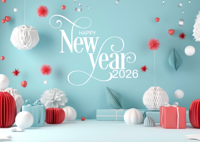 Blue Maximalist Happy New Year 2026 Greeting Template Postcard ...