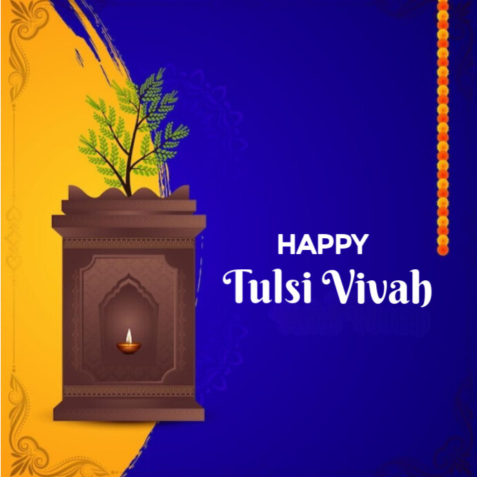 Blue Maximalist Happy Tulsi Vivah Instagram Post Template | PosterMyWall