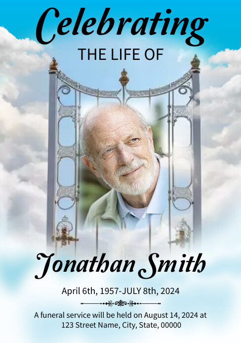 Blue Maximalist Heaven Funeral Template A5 | PosterMyWall