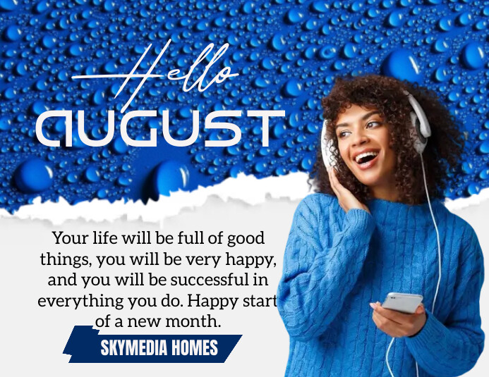 Blue Maximalist Hello August Flyer (us Lette Template | PosterMyWall