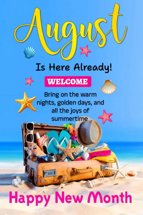 Blue Maximalist Hello August Happy New Month Poster Template | PosterMyWall