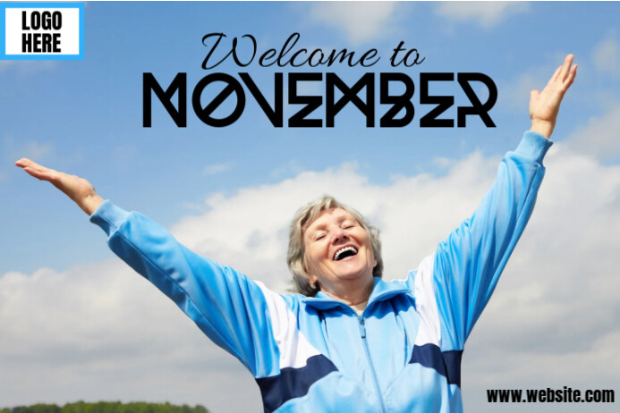 Blue Maximalist Hello November Banner 4' × 6' Template | PosterMyWall