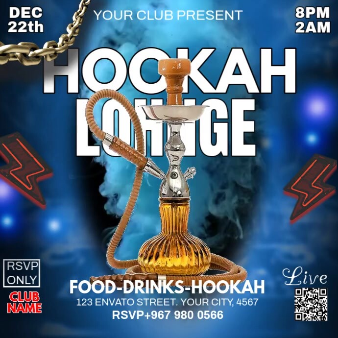 Blue Maximalist Hookah Party Instagram Post Templat | PosterMyWall
