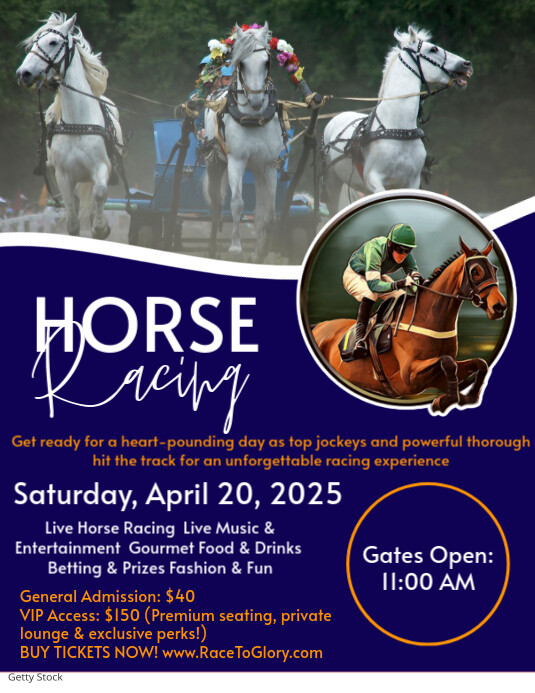 Blue Maximalist Horse Racing Flyer (us Letter) Template | PosterMyWall