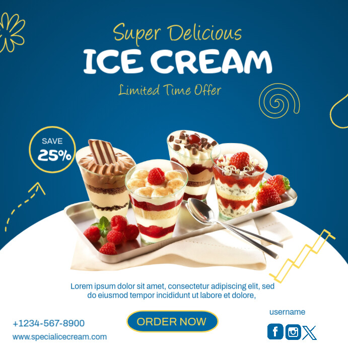 Blue Maximalist Ice Cream Social Poster Instagram Post Template ...