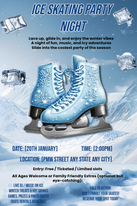 Blue Maximalist Ice Skating Party Poster Template | PosterMyWall