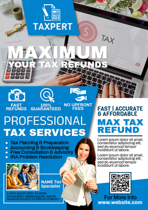 Szablon Blue Maximalist Income Tax/tax Refund Flyer A4 | PosterMyWall