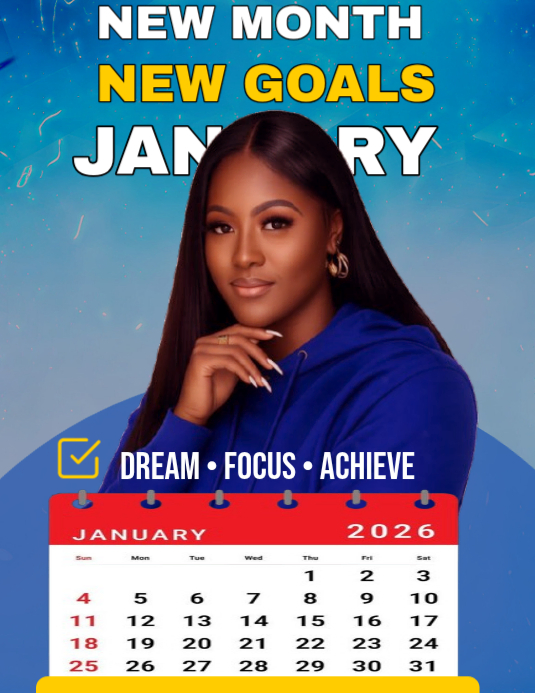 Plantilla de Blue Maximalist January 2026 New Month Motivation Calendar ...