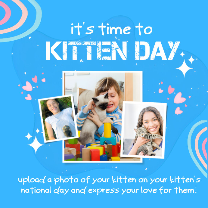 Blue Maximalist Kitten Day Instagram Post Template | PosterMyWall