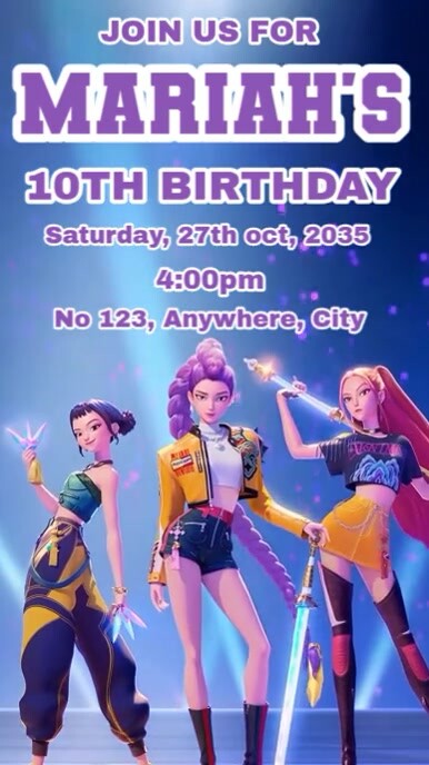 Blue Maximalist Kpop Birthday Invitation Digital Display (9:16 ...