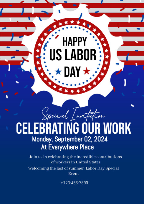 Blue Maximalist Labor Day A4 Template | PosterMyWall