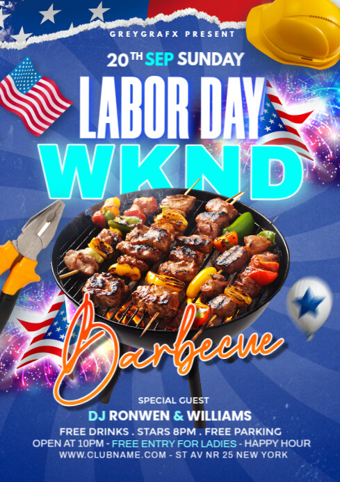Blue Maximalist Labor Weekend Bbq Flyer A4 Template | PosterMyWall
