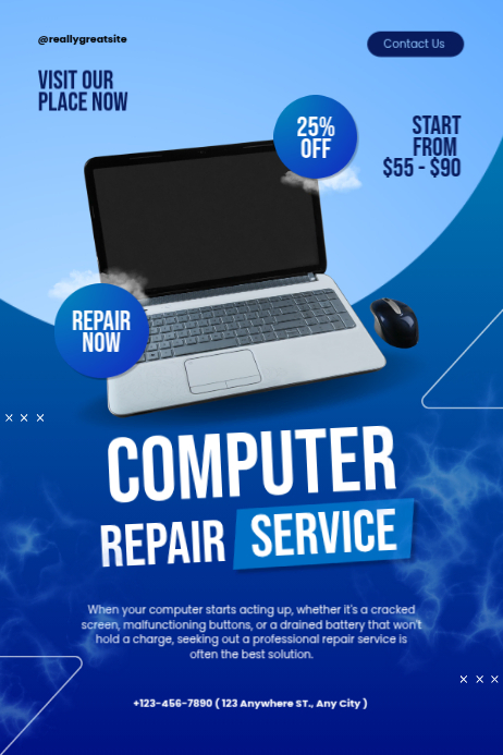 Blue Maximalist Laptop Repair Poster Template | PosterMyWall